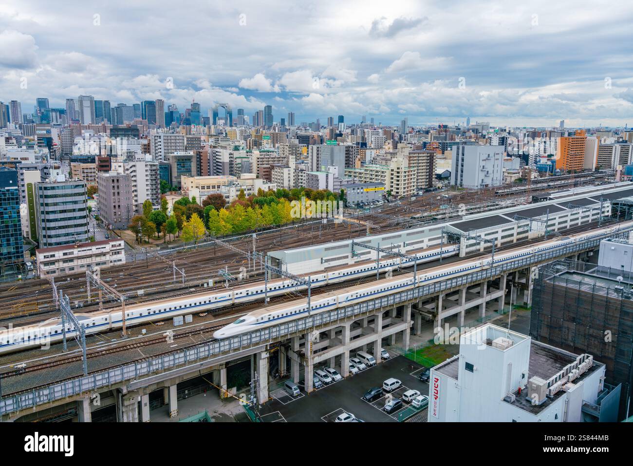 Osaka, Japan - Nov 17, 2023: Aerial view of Osaka city and high speed ...