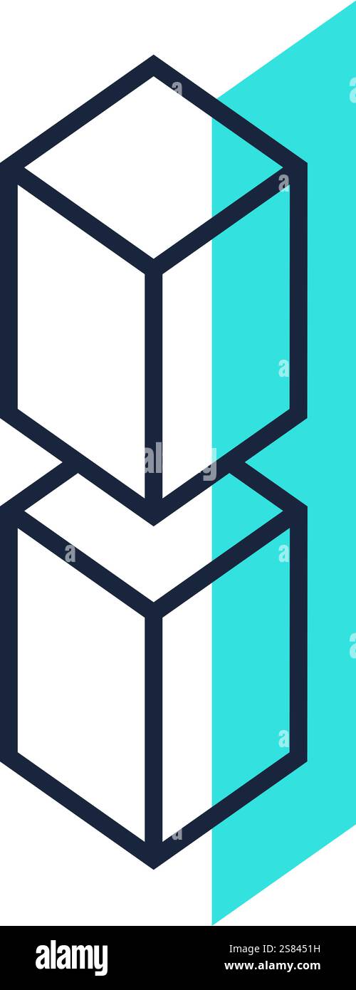 Two white cubes are connected, creating a modular structure, set ...