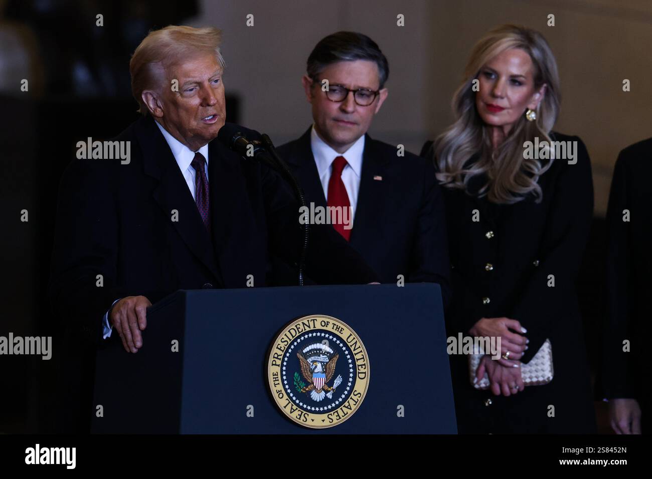 Washington, Dc, USA. 20th Jan, 2025. President Donald Trump, House Speaker Mike Johnson (R-LA ...
