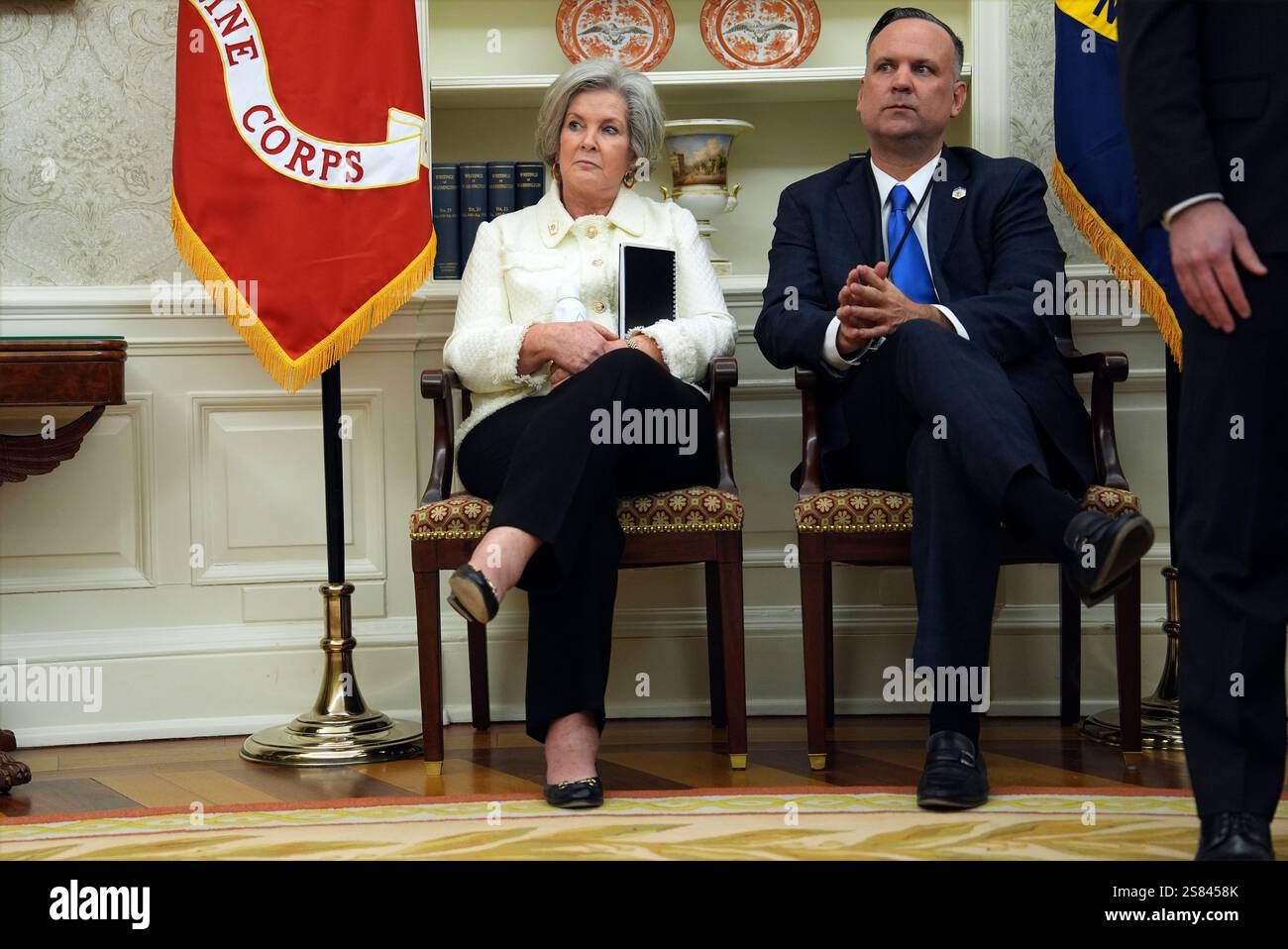 White House chief of staff Susie Wiles and Dan Scavino watch as ...