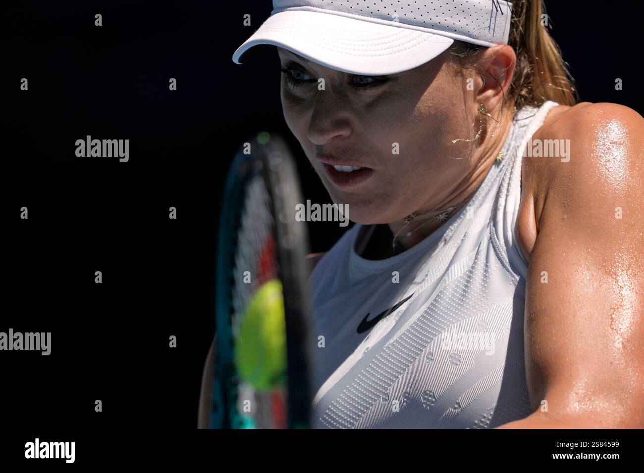 Paula Badosa of Spain plays a backhand return to Coco Gauff of the U.S ...