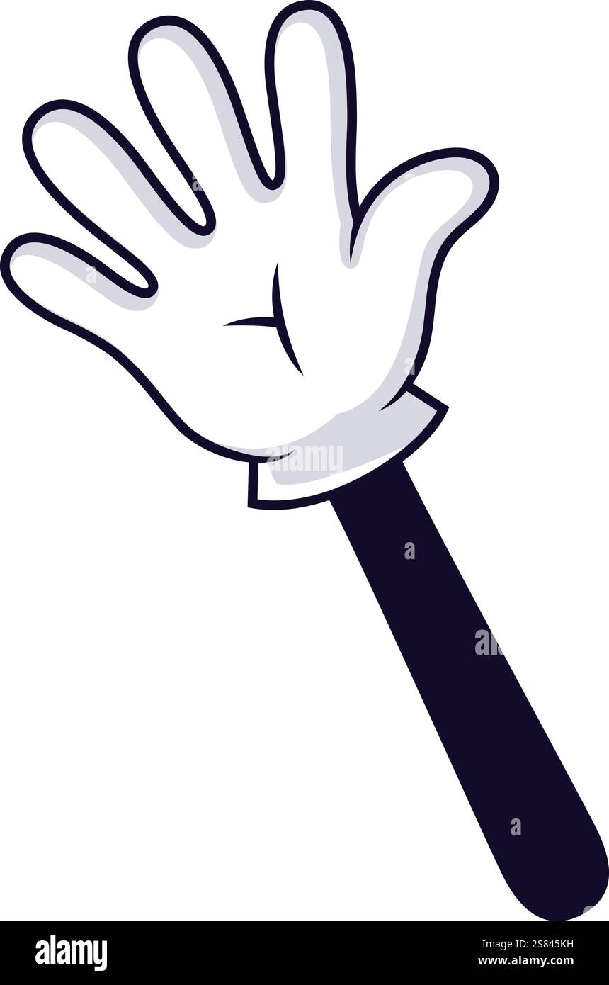 Cartoon hand waving gesture with five fingers extended, symbolizing ...