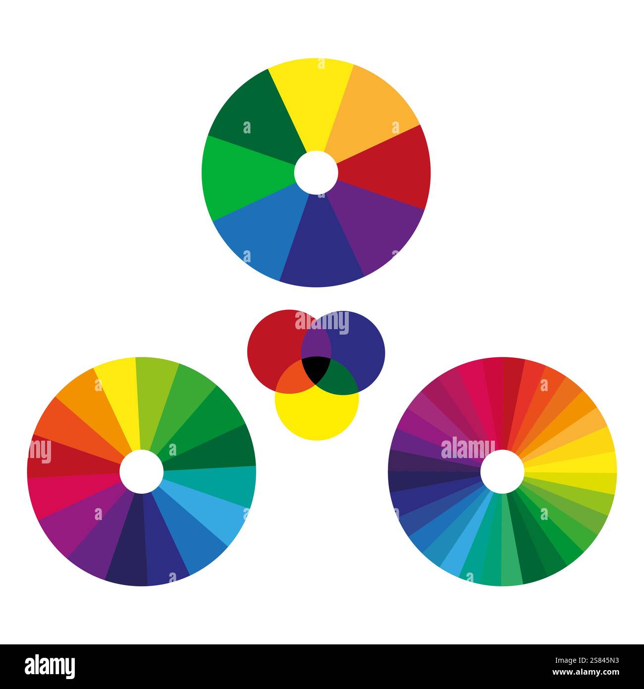 Color wheels. Primary color overlap. Circular palette vector. Bright ...
