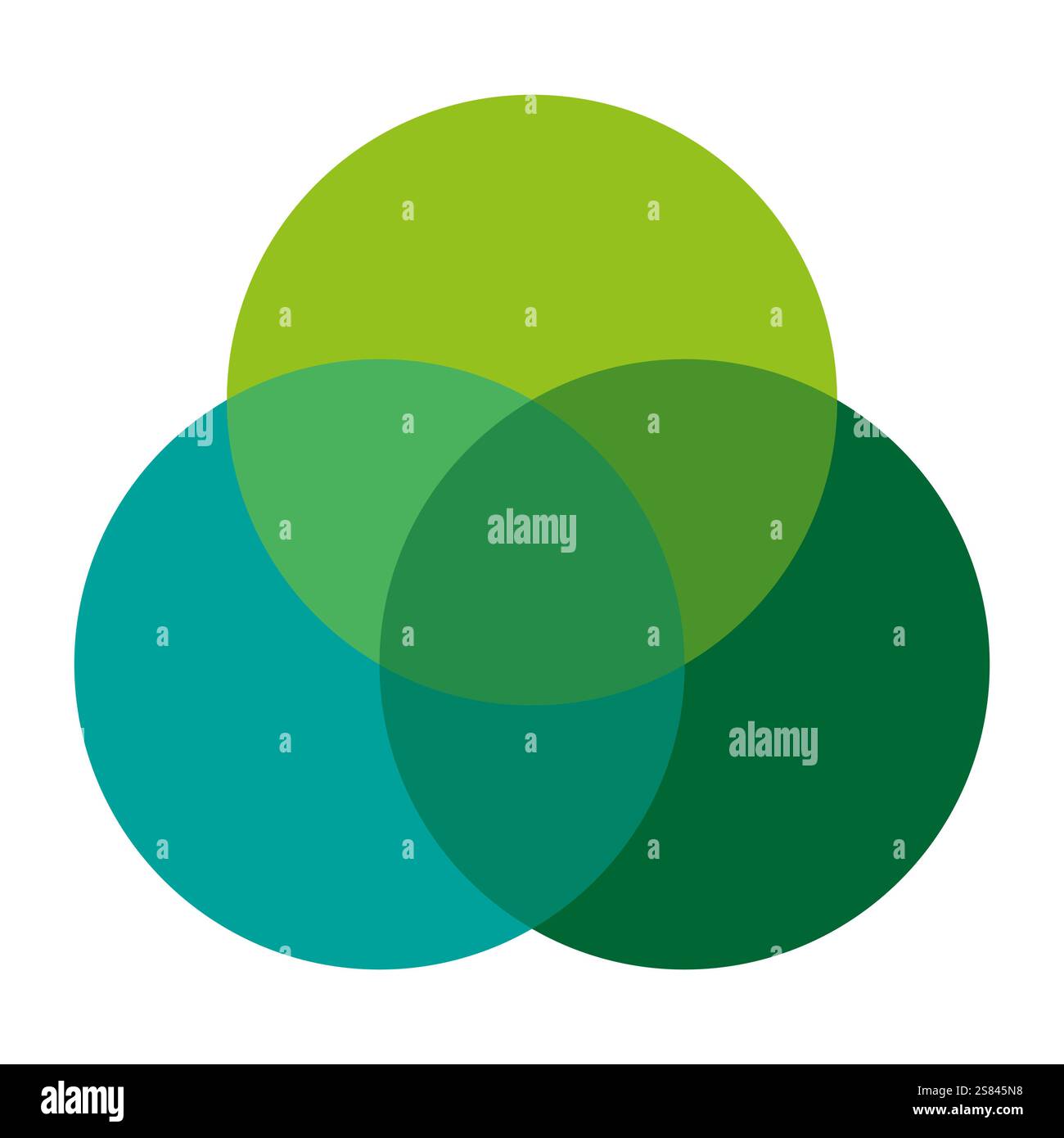 Overlapping green circles. Circular vector shapes. Monochromatic color palette. Abstract ...