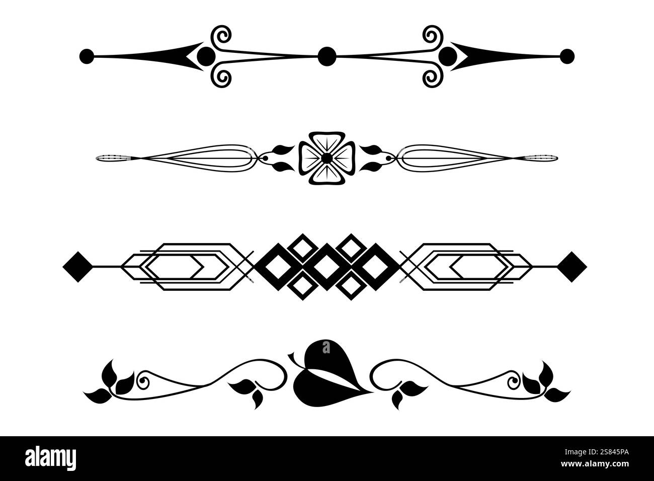 Decorative divider set. Ornamental black lines. Classic floral elements ...