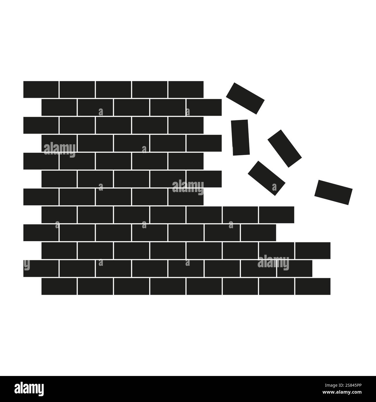 Broken brick wall. Falling block vector. Construction collapse symbol ...