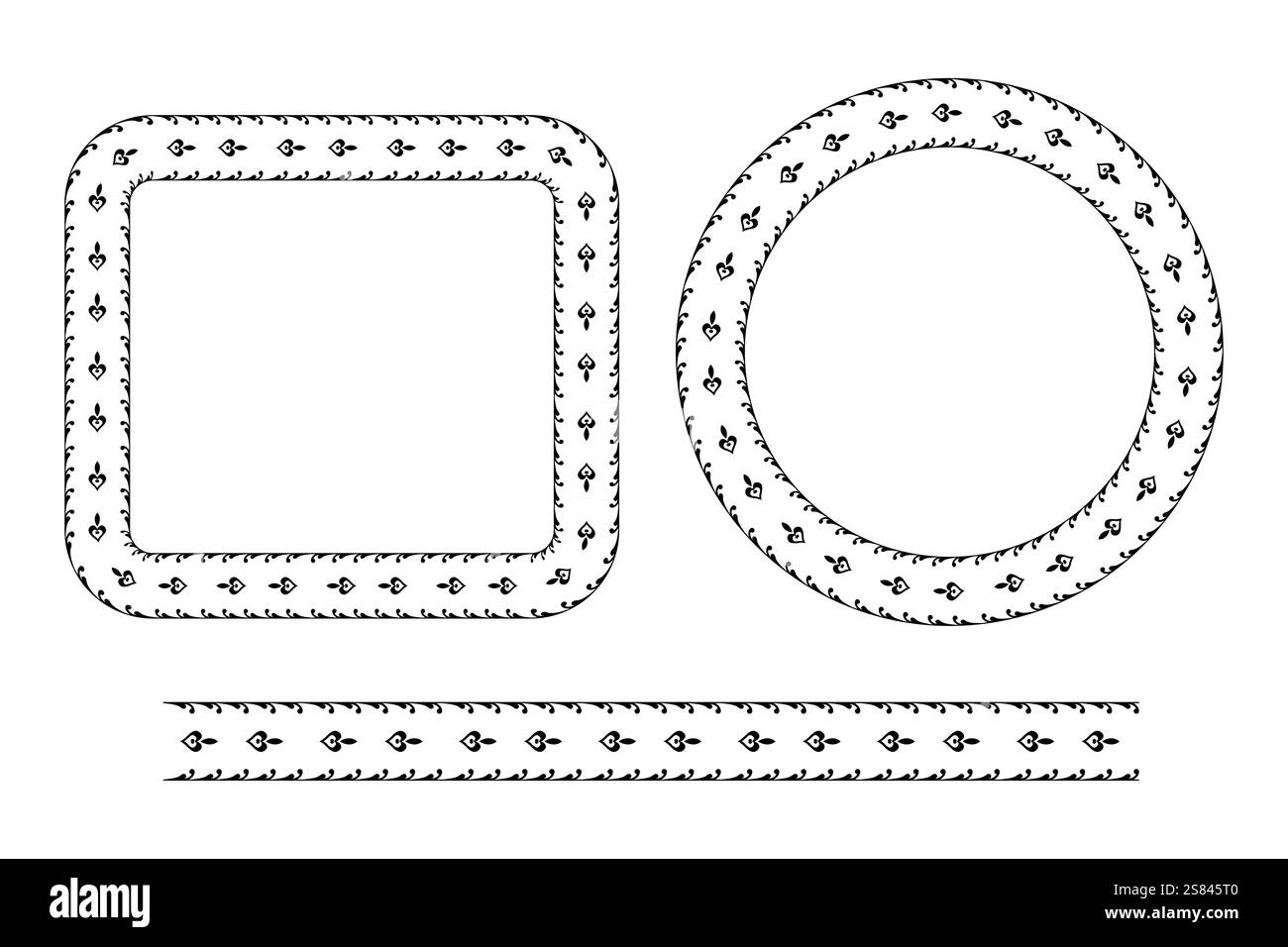 Decorative frame set. Square floral border. Round pattern outline ...