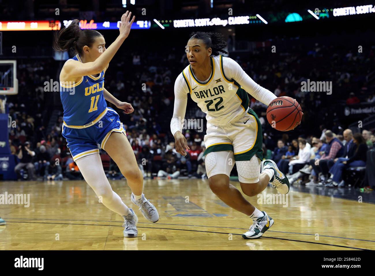 Baylor guard Bella Fontleroy, right, dribbles against UCLA guard ...