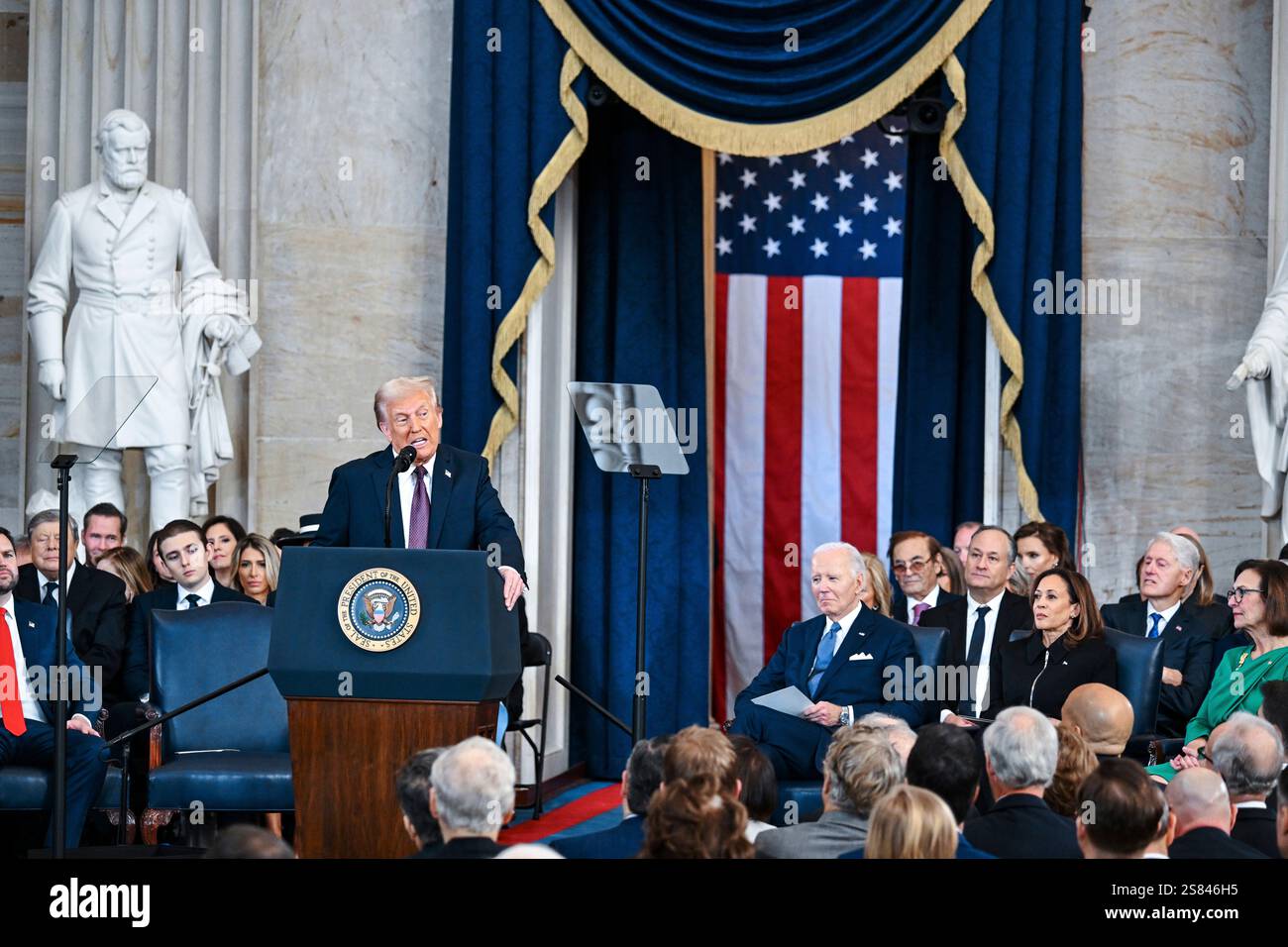 President Donald Trump speaks after taking the oath of office at the ...