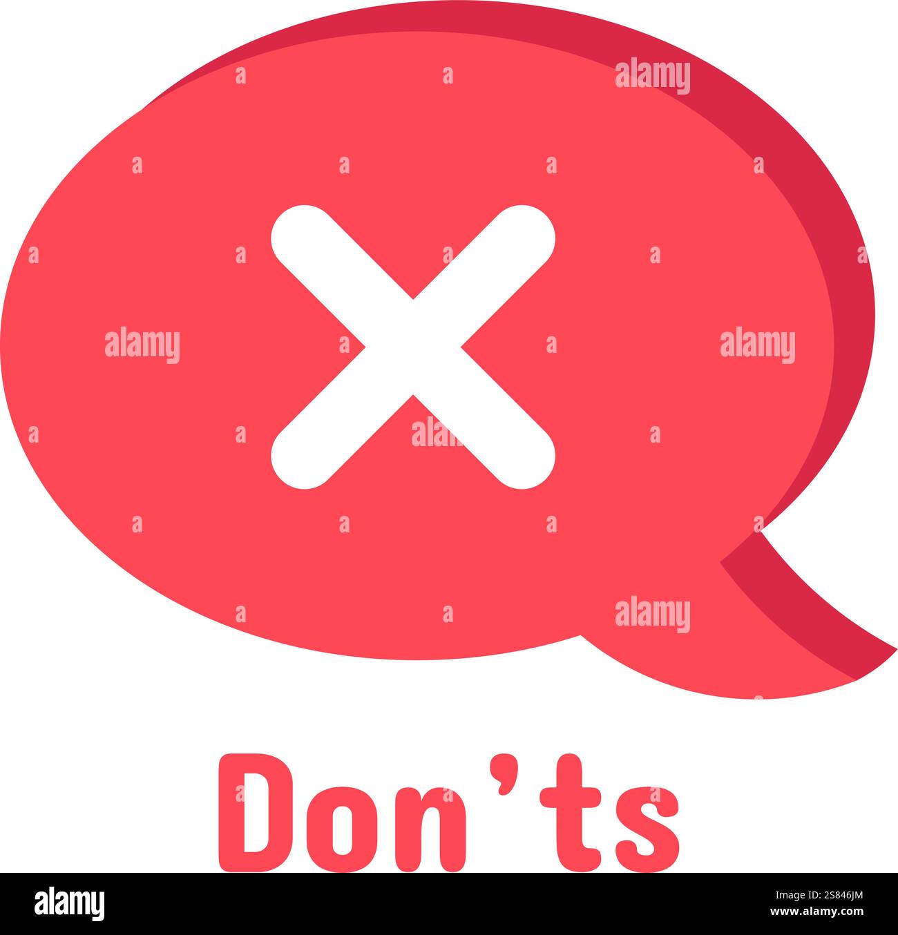 Red speech bubble with white cross mark symbolizing don ts, rejection, disapproval, error ...