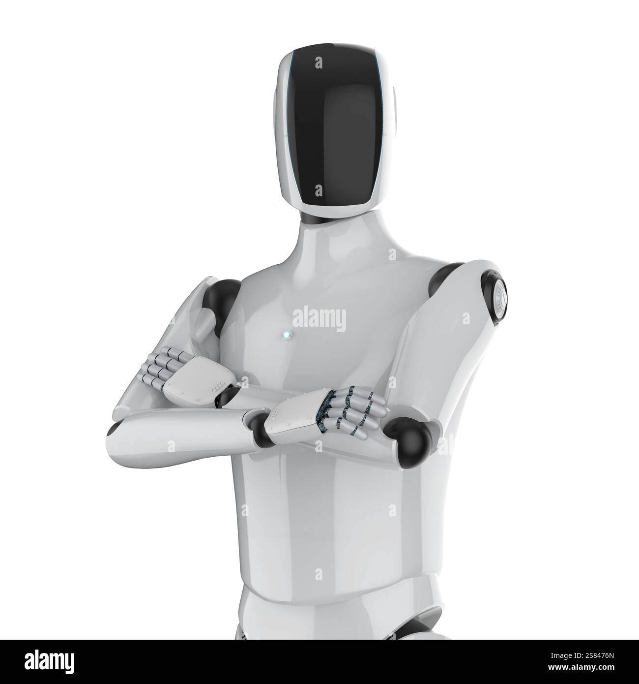 3d rendering humanoid robot or ai cyborg with black face arm crossed isolated on white Stock ...