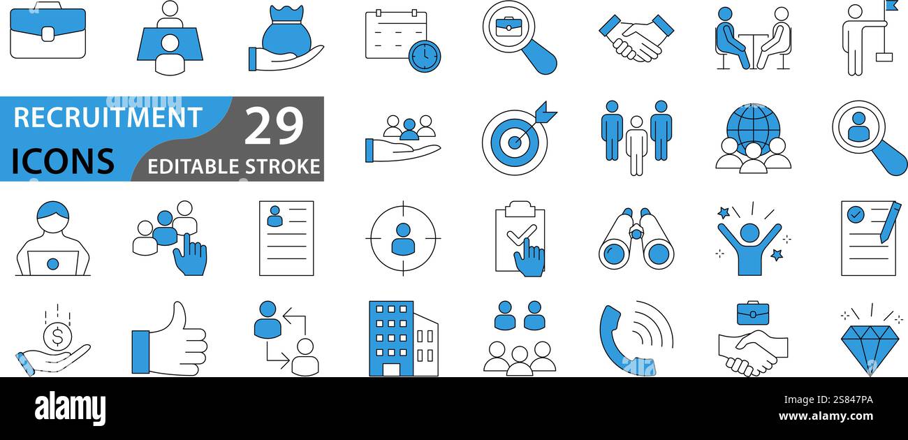 Recruitment icon set. Headhunting, career, resume, job hiring ...