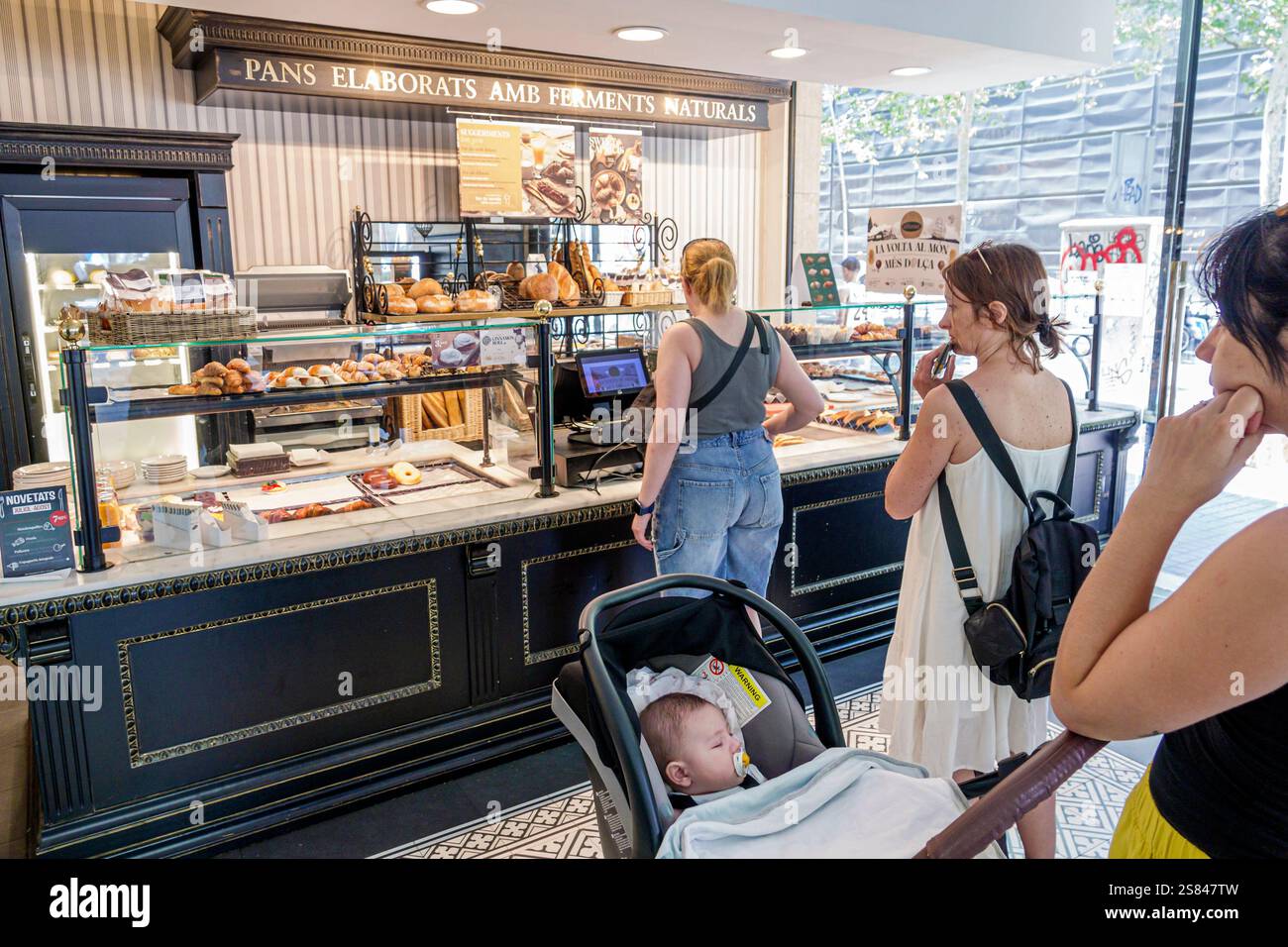 Barcelona Spain Poblenou,Avinguda Diagonal,bakery,local business,artisan bread,customers,queue ...