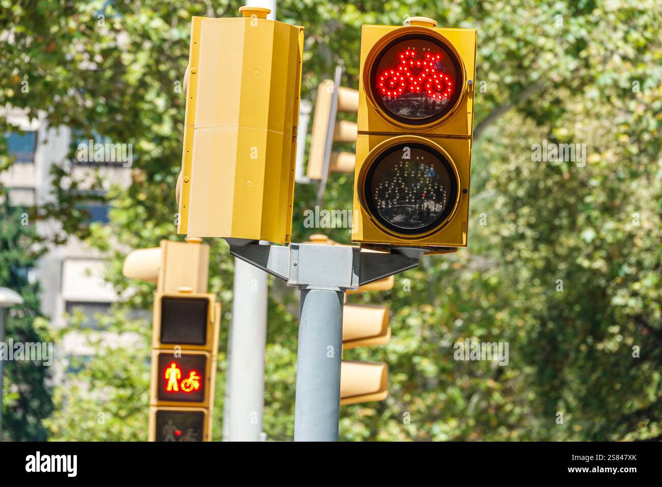 Barcelona Spain Les Corts,Avinguda Diagonal,bicycle traffic light,red ...