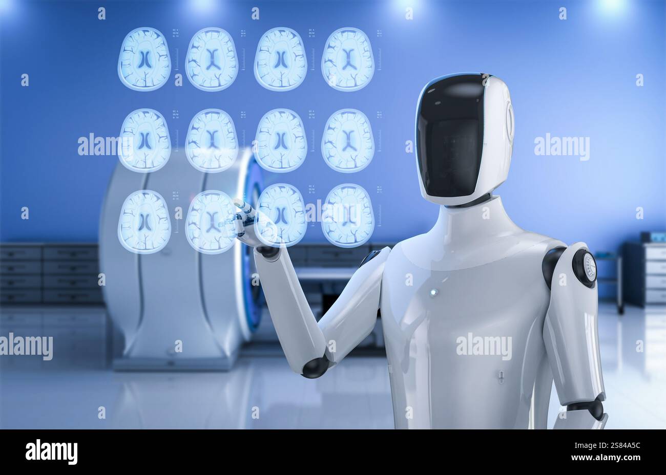 Medical technology concept with 3d rendering ai robot analyze x-ray ...