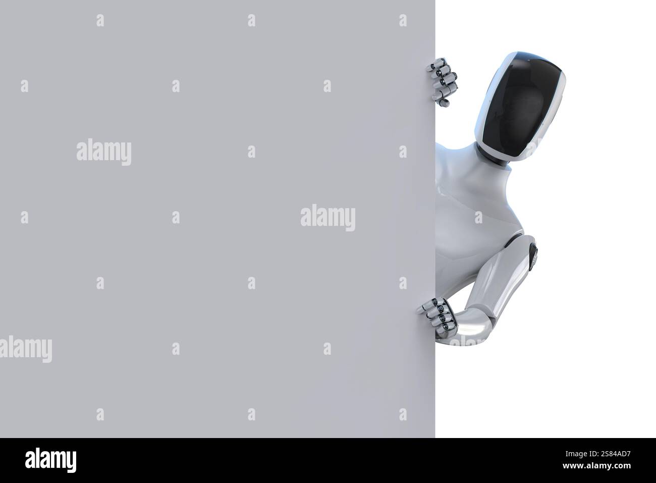 3d rendering humanoid robot or ai cyborg with blank white board Stock ...