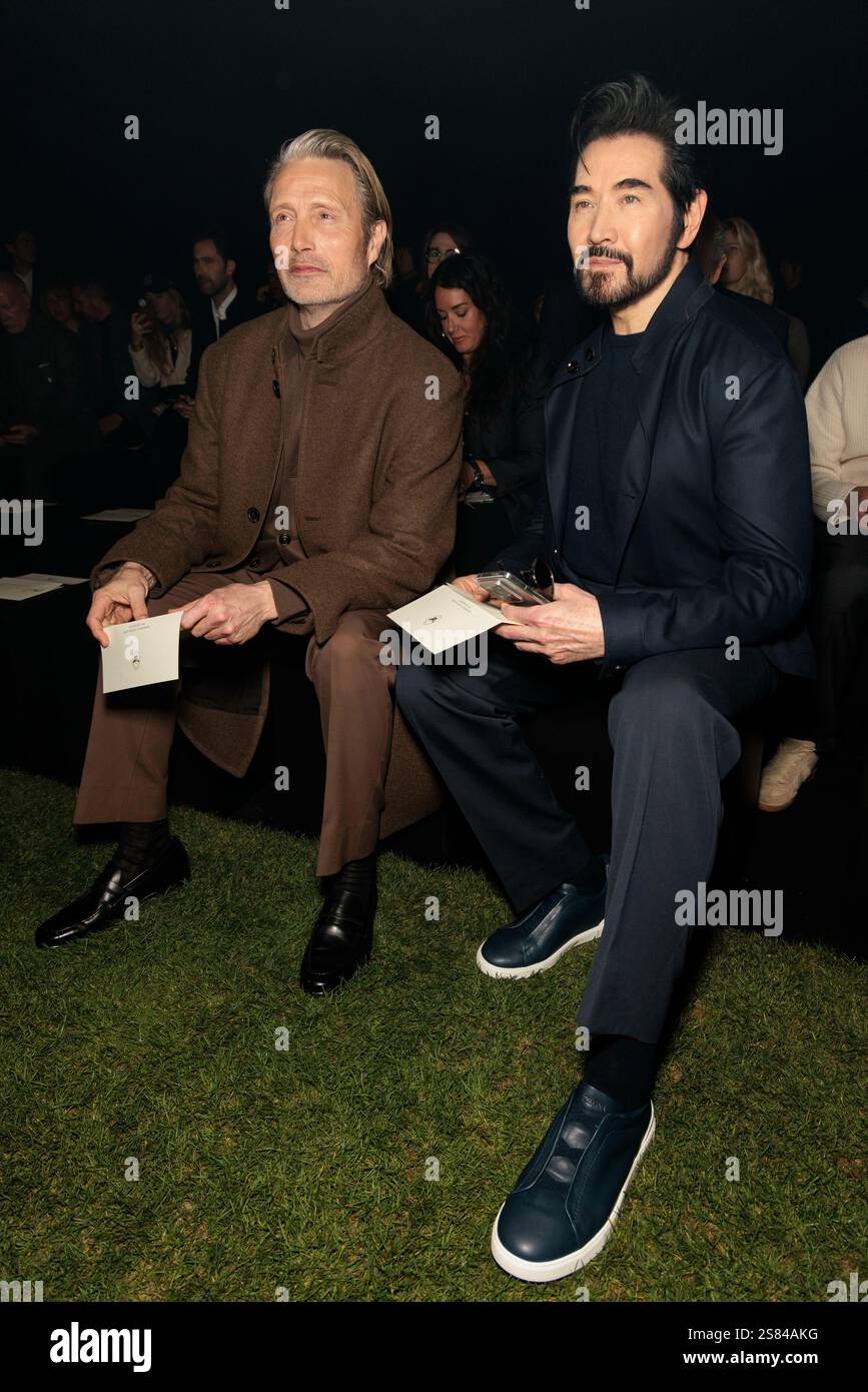 Milan, Italien. 20th Jan, 2025. Mads Mikkelsen and Fei Xiang aka Kris Phillips attend ZEGNA men ...