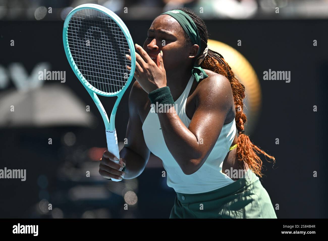 Melbourne, Australia. 21st Jan, 2025. Coco Gauff of USA reacts during her 1/4 final match ...