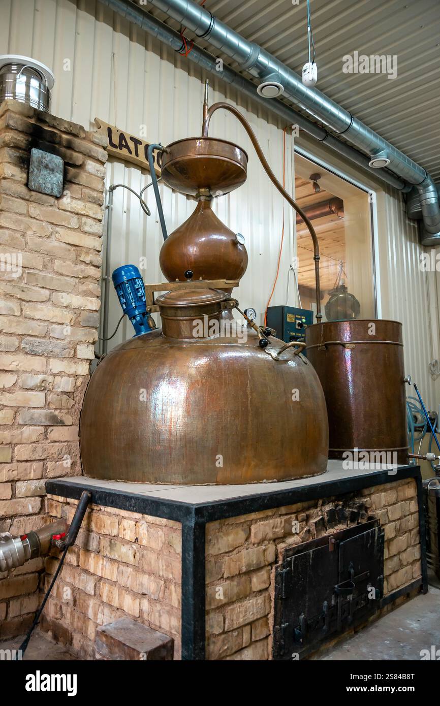 Copper distillation equipment with a dome top and coiled pipe, set ...