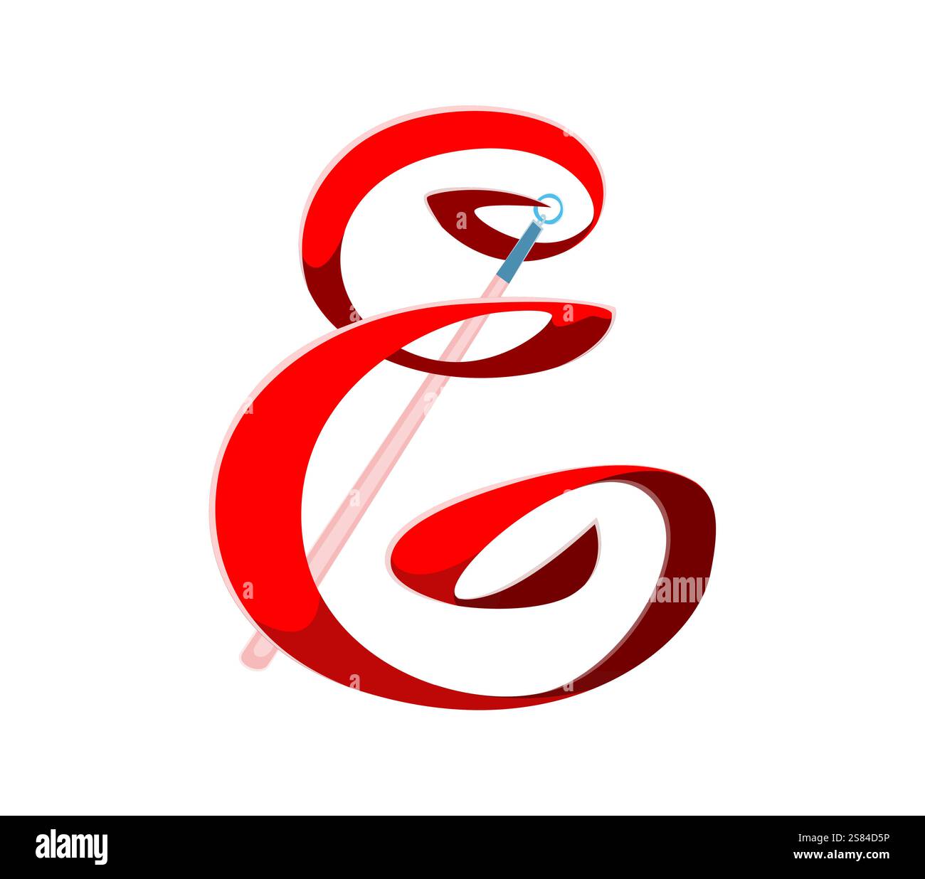 Cartoon letter E as red gymnastics ribbon on stick. Vector rhythmic ...