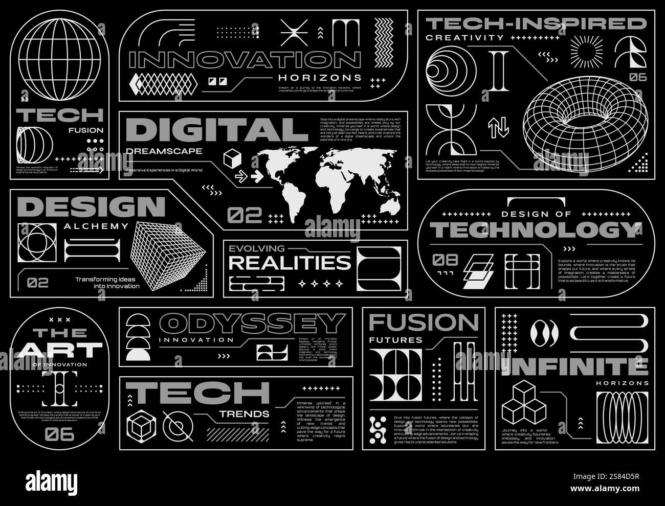 Retro futuristic cyberpunk labels featuring technology and innovation ...