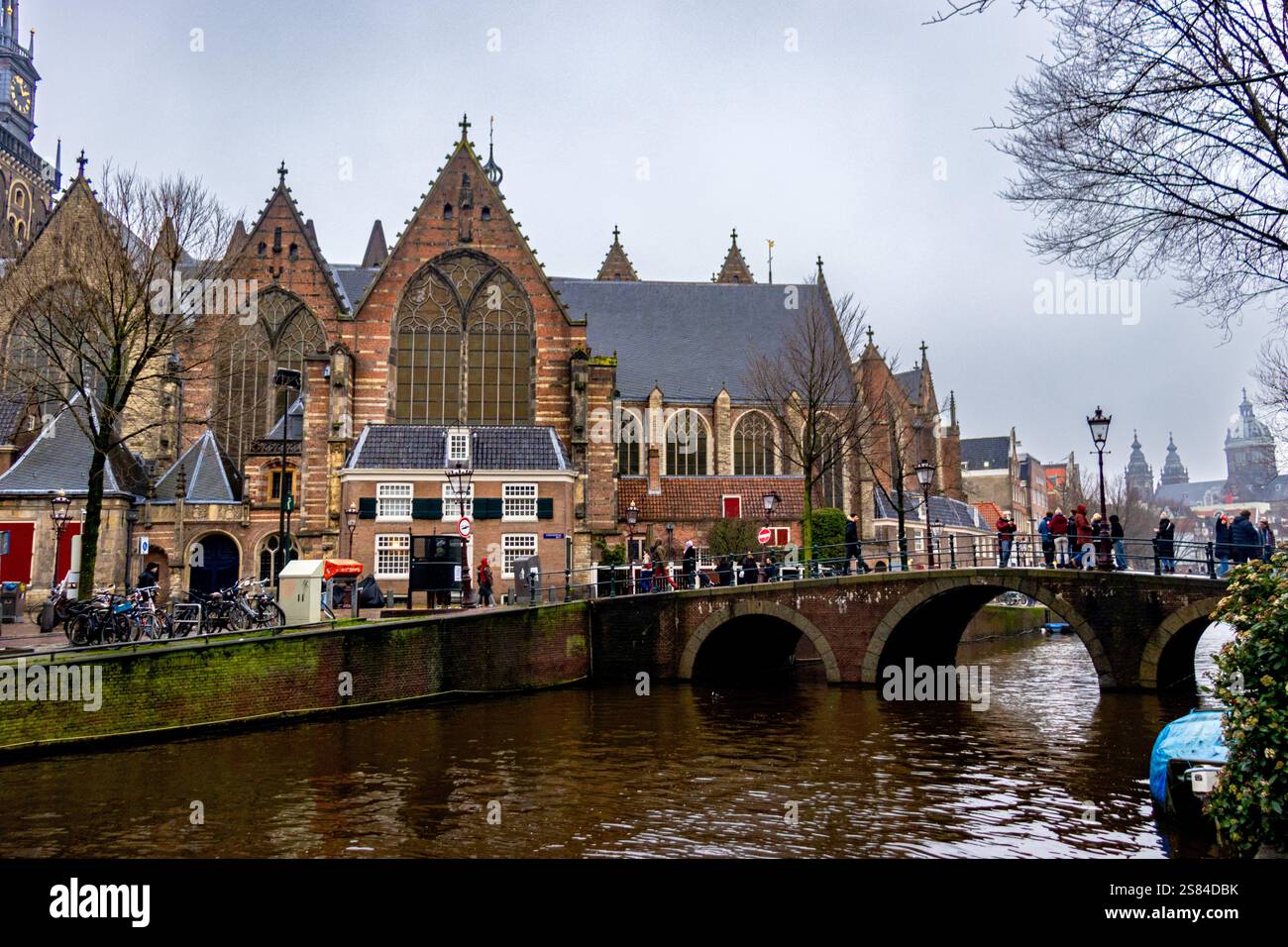 A captivating view of the historic Oude Kerk (Old Church) in Amsterdam ...