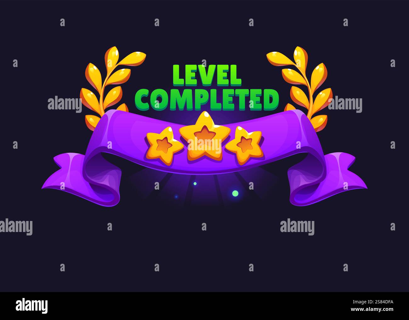 Level completed badge or level up game asset for achievement, cartoon vector. Level completed ...