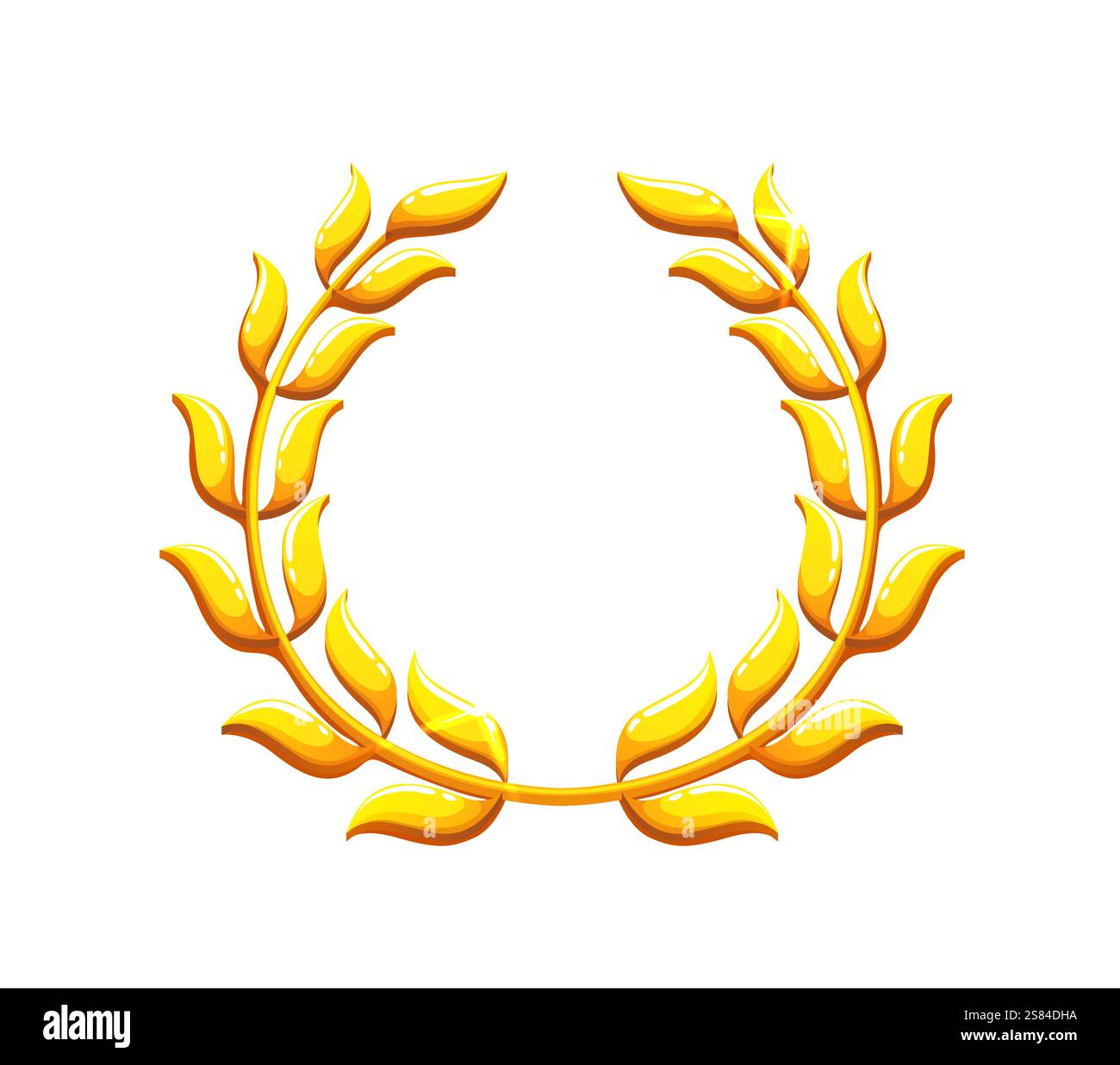 Laurel wreath with golden leaves for game asset or victory award badge, vector icon. Golden ...