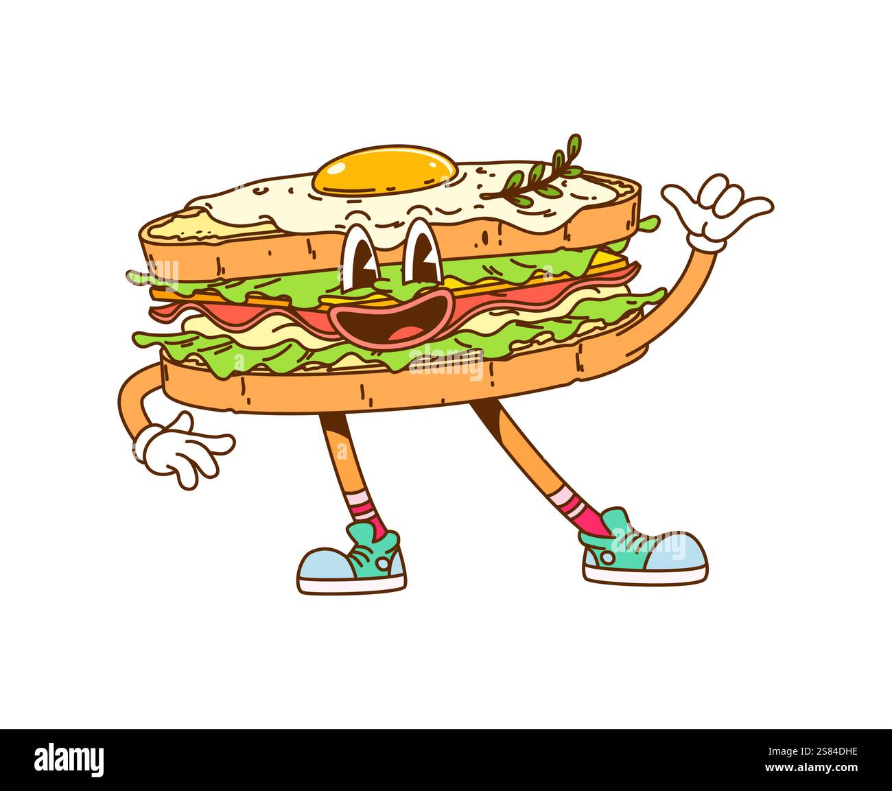Groovy retro cartoon hippie sandwich character or funny fast food ...