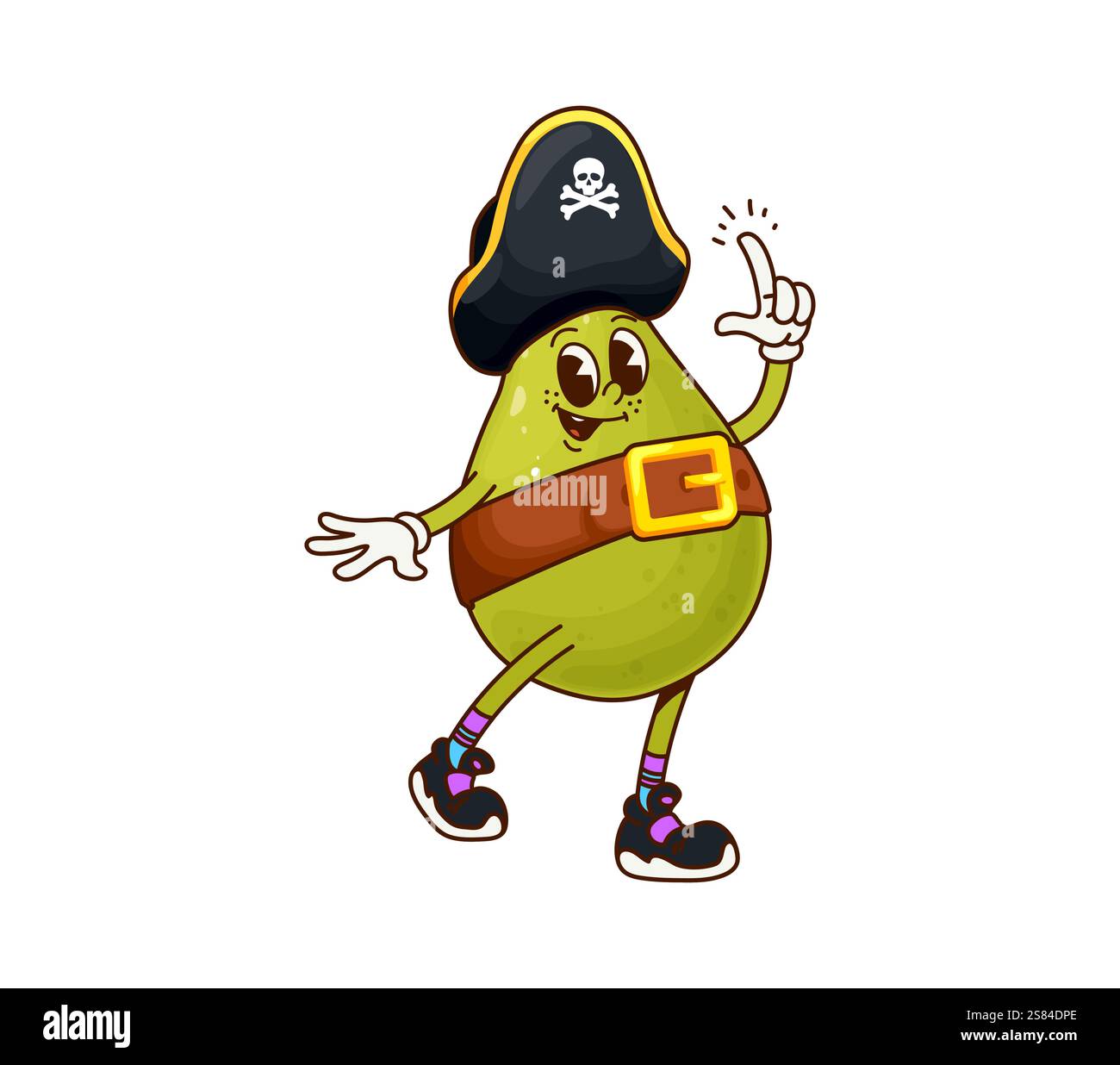 Groovy pear fruit pirate corsair cartoon character in captain tricorne ...