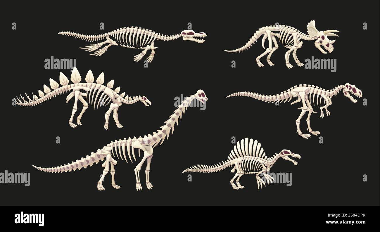 Dinosaur skeleton fossil of Jurassic lizards and prehistoric reptiles ...