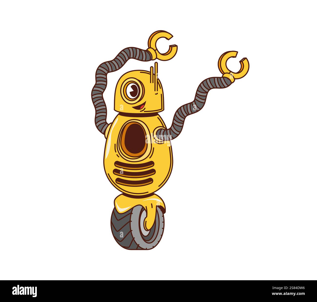 Cartoon groovy robot character features rounded body flexible ...