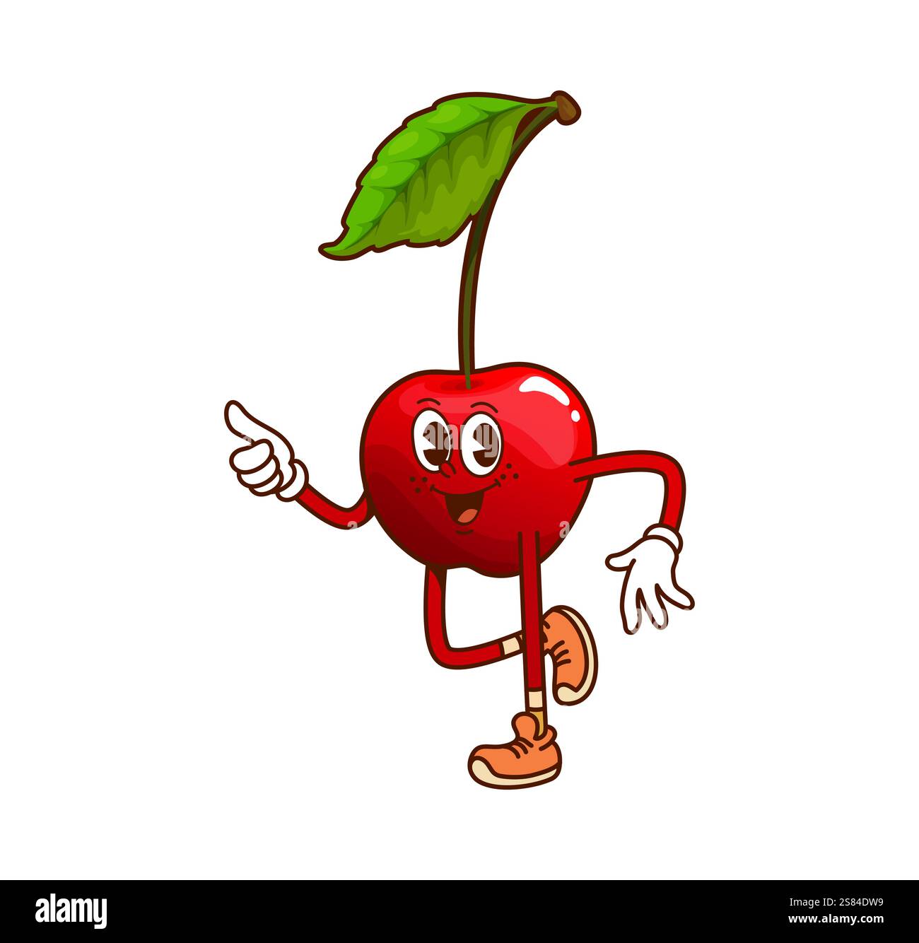 Cartoon groovy cherry berry character happily posing with thumbs up ...
