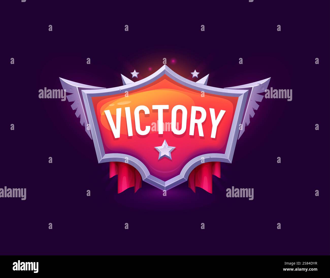 Game victory icon badge, cartoon vector award featuring metallic shield ...