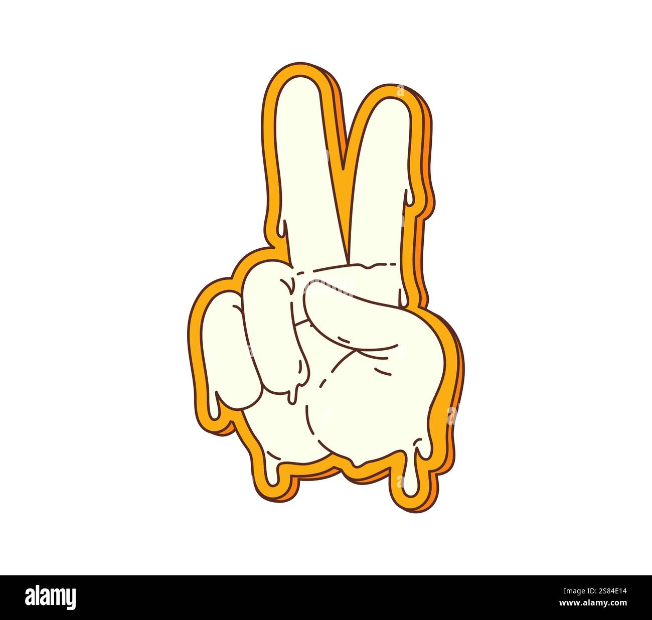 Peace gesture or retro hippie groovy victory sign in 60s art, vector ...