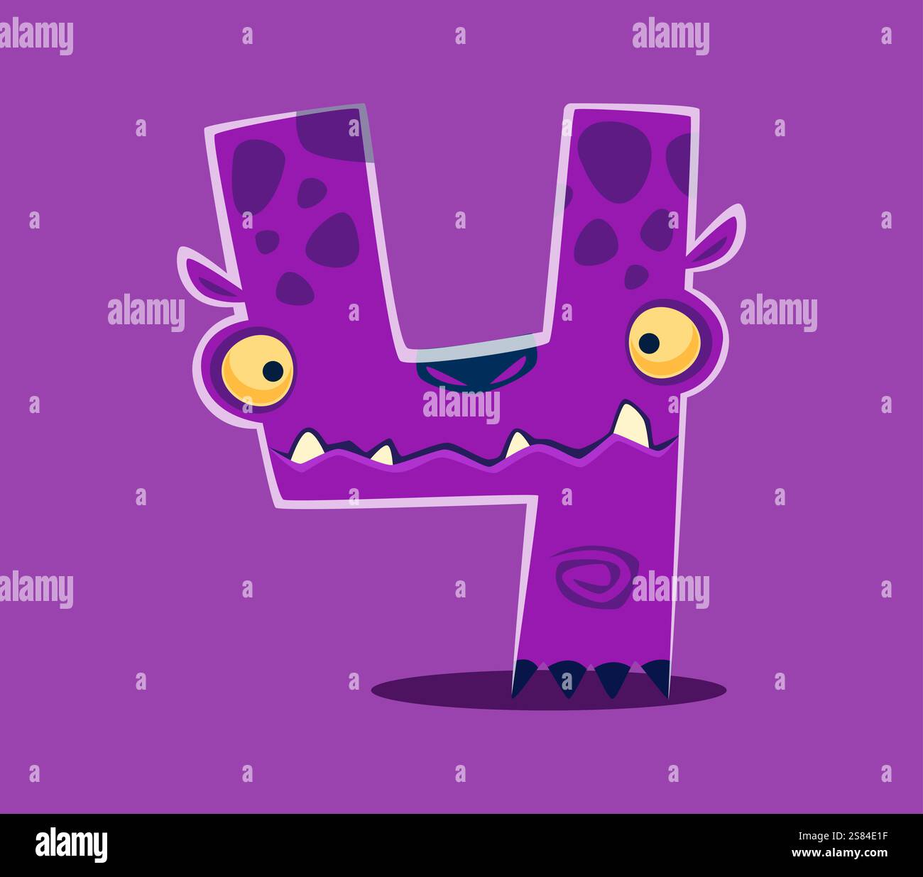 Halloween font digit 4 four bizarre monster character. Spooky alien ...