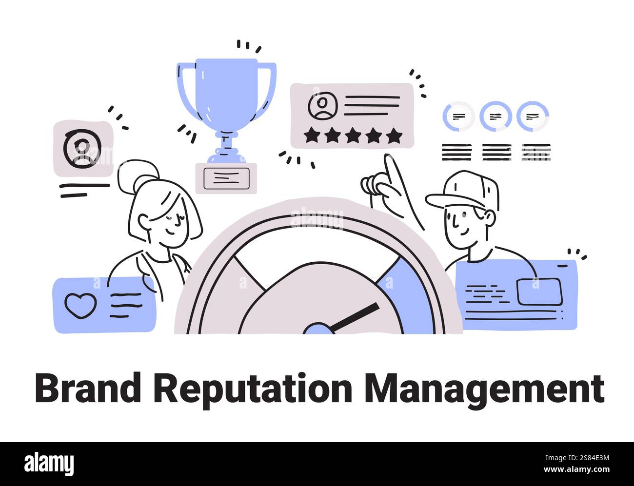 Brand reputation management concept with people trophy stars reviews ...