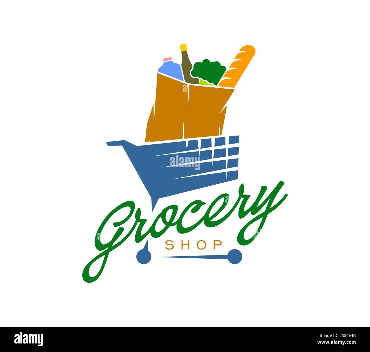 Grocery shop icon featuring shopping cart filled with food items like ...