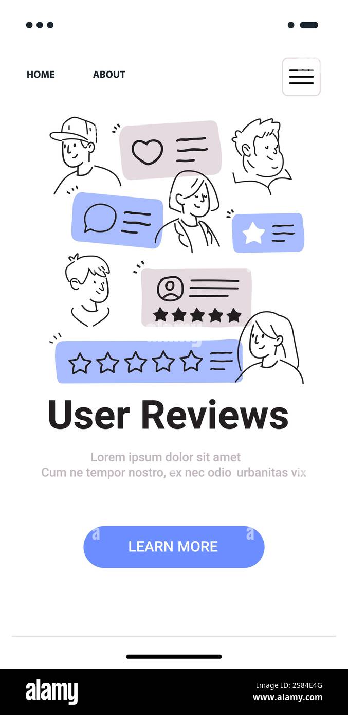 User reviews concept with hand drawn sketches of people and rating ...