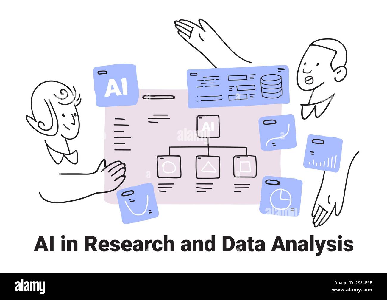 AI in research and data analysis concept with people interacting around ...