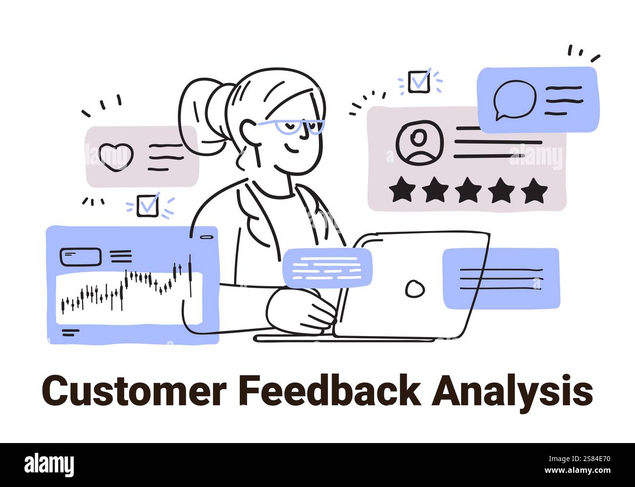 Customer feedback analysis concept woman analyzing data on laptop with ...