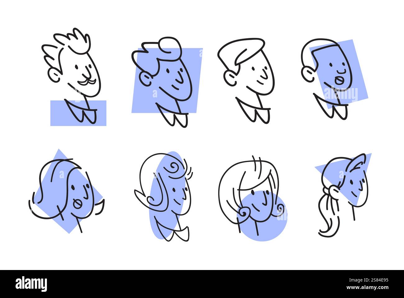 Diverse faces hand drawn style portraits eight characters with varied ...