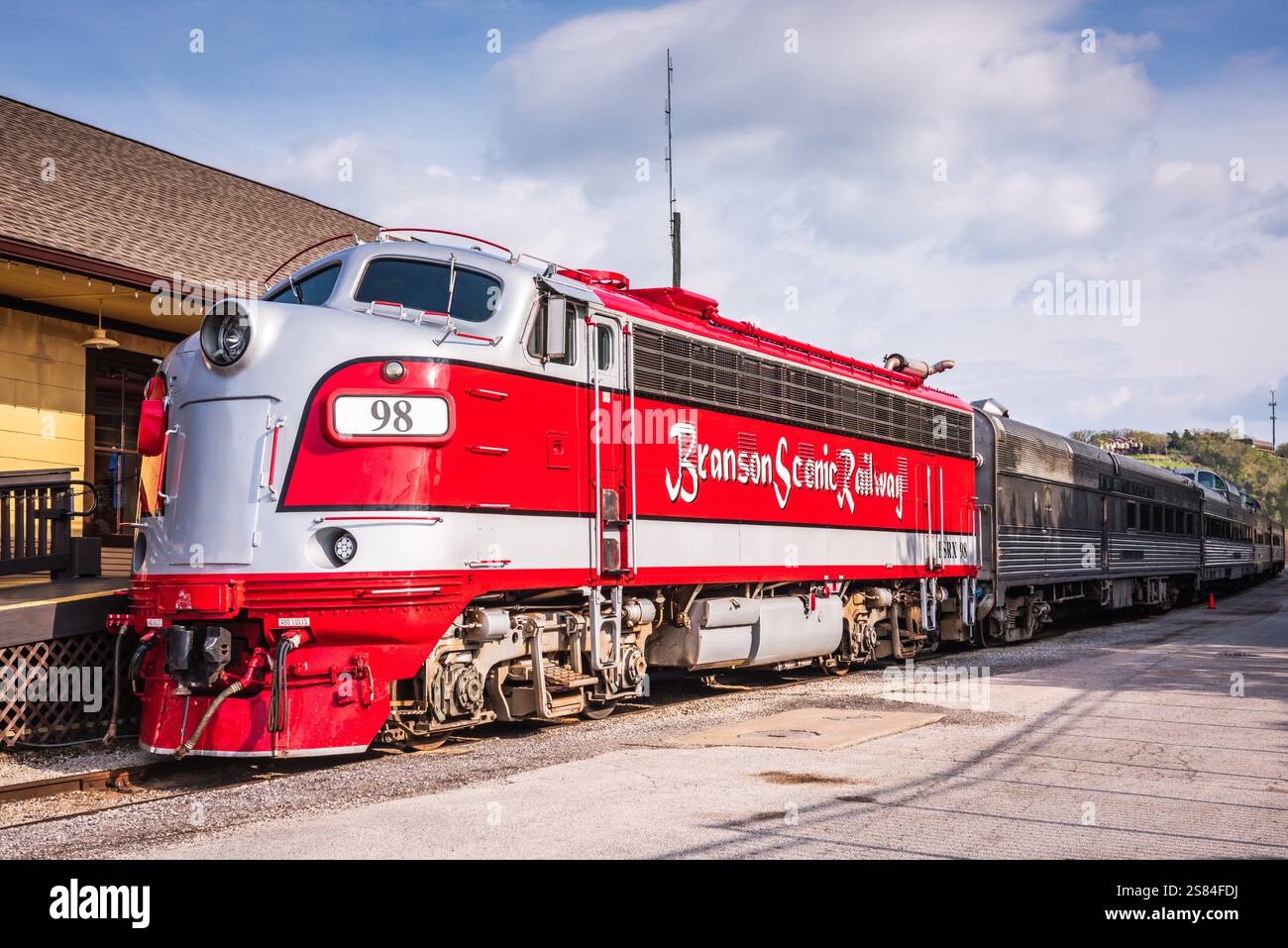 Branson, MO USA - April 24, 2018: Locomotive #98 is part of the Ozark ...