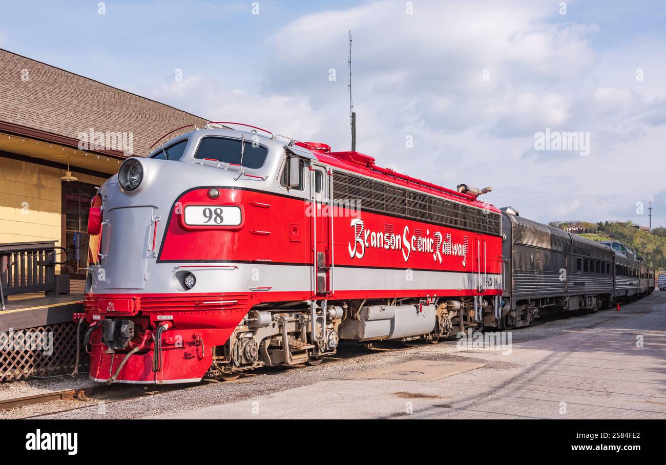 Branson, MO USA - April 24, 2018: Locomotive #98 is part of the Ozark ...