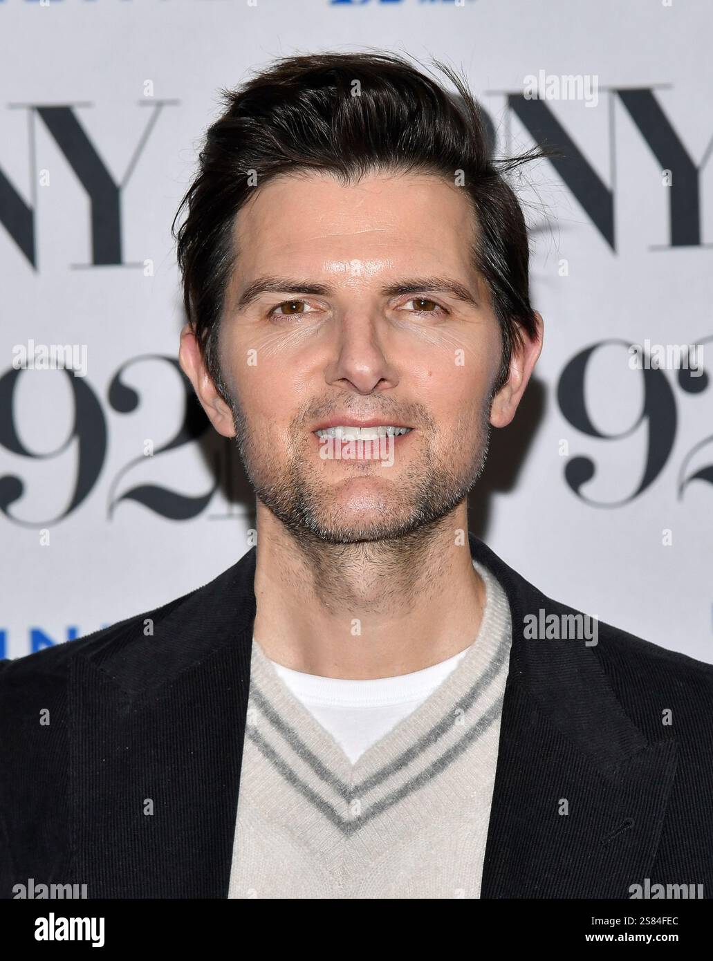 Actor Adam Scott poses backstage before discussing the Apple TV+ series ...