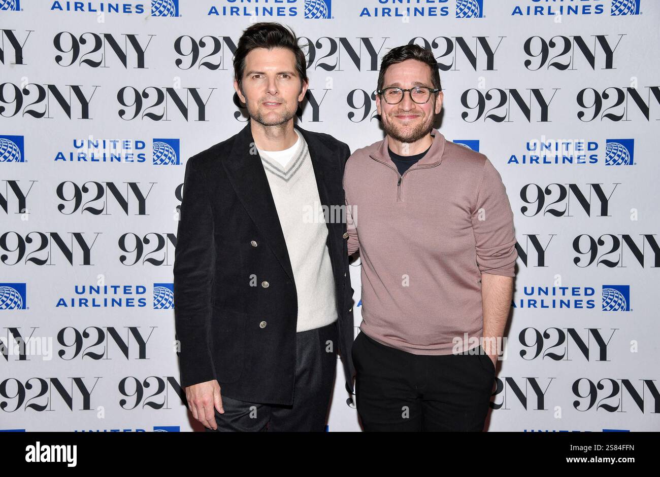 Actor Adam Scott, left, and moderator Josh Horowitz pose together ...