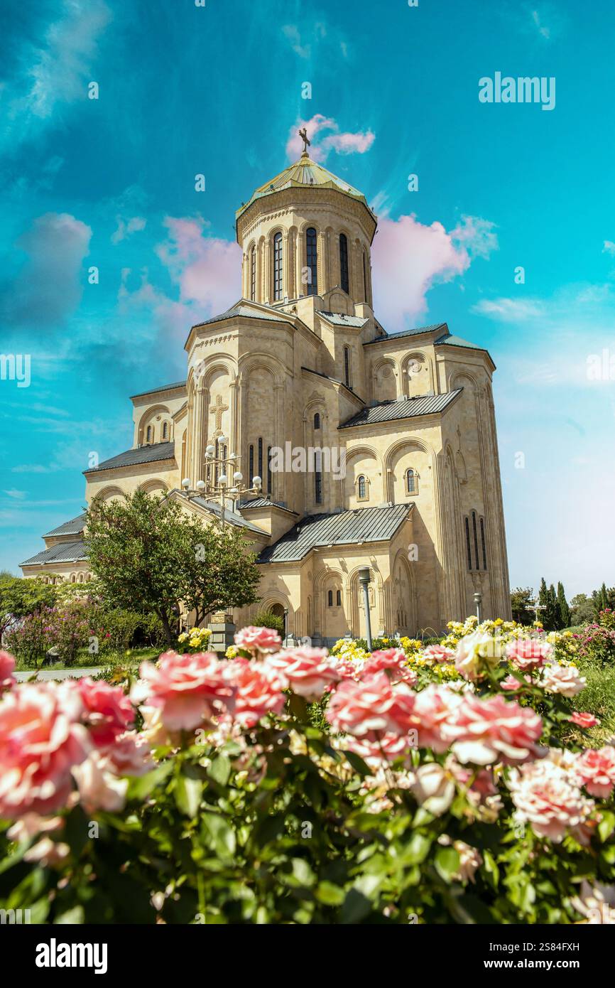 The Holy Trinity Cathedral of Tbilisi, Georgia, features pale stone ...