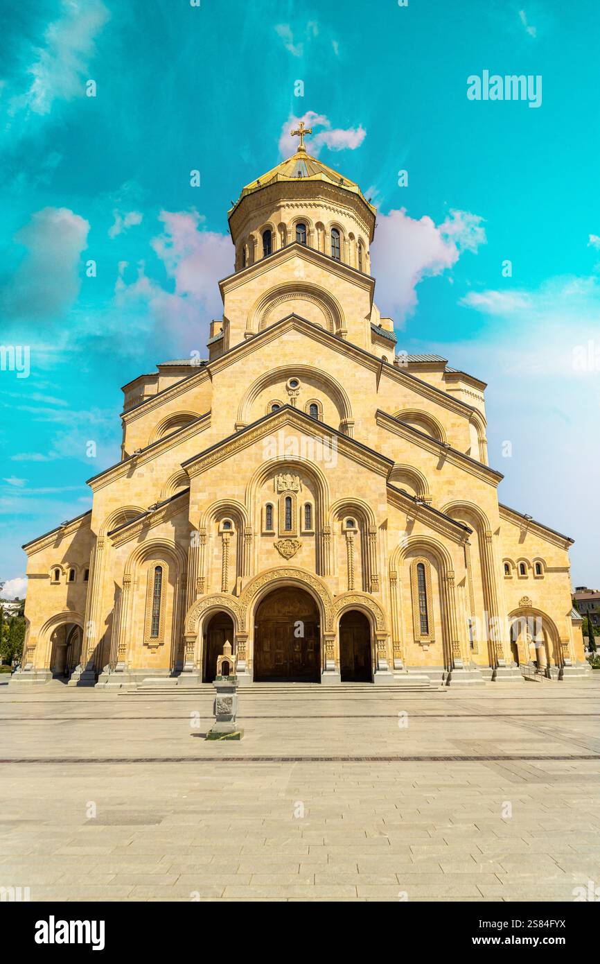 The Holy Trinity Cathedral of Tbilisi in Georgia features a golden dome ...