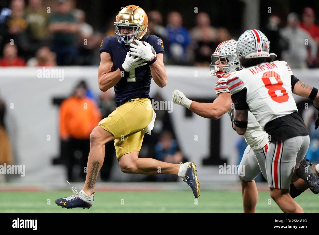 Notre Dame Wide Receiver Jaden Greathouse Catches A Pass Against Ohio