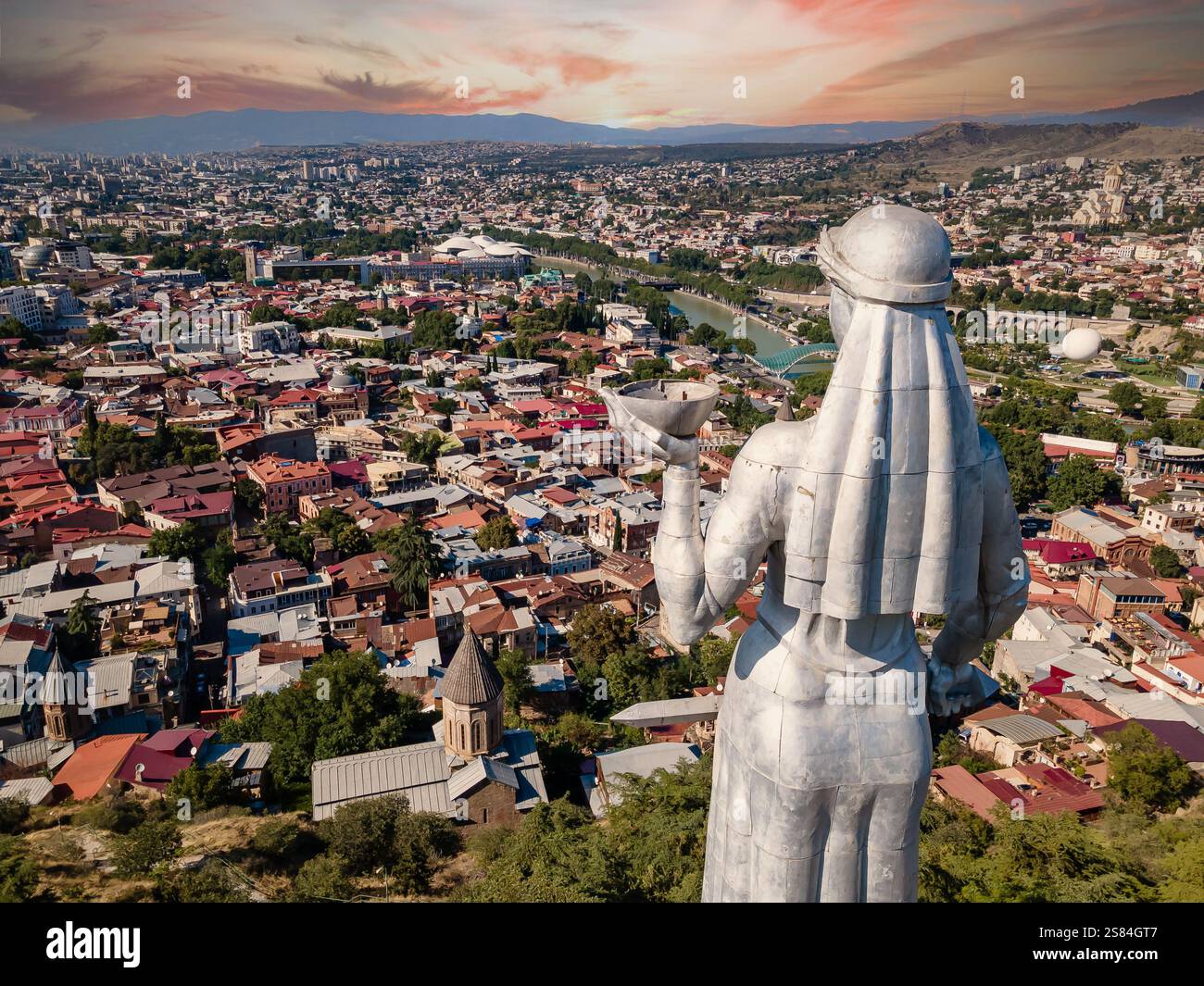 The Kartlis Deda statue in Tbilisi, Georgia, stands above the cityscape ...
